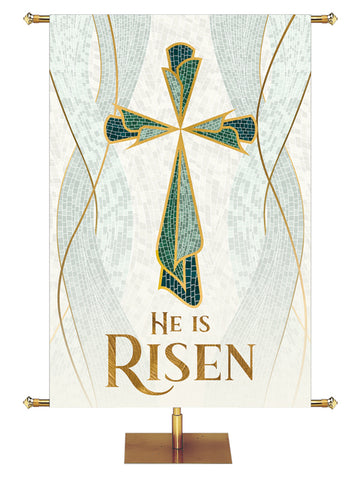 He is Risen Praise Banner For Churches with Cross Symbol Easter Mosaic
